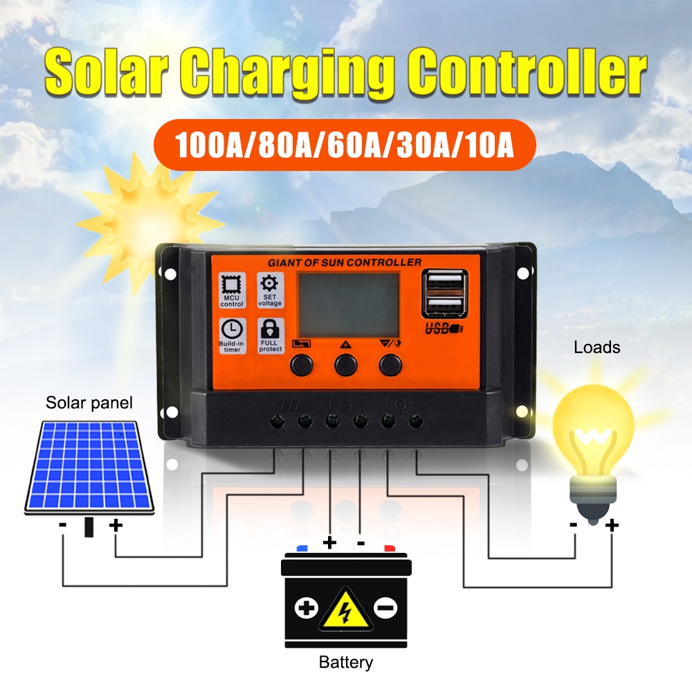 10A/30A/60A/80A/100A 5V Solar Charge Controller Dual USB LCD Display ...