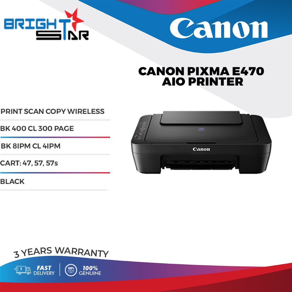 CANON PIXMA E470 AIO PRINTER /BLACK/PRINT SCAN COPY WIRELESS/BK 400 CL ...