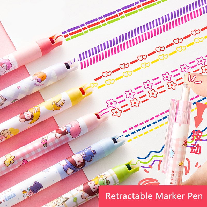 6 Pcs Boxed Cartoon Colorful Printing Pattern Marker Pens Student ...