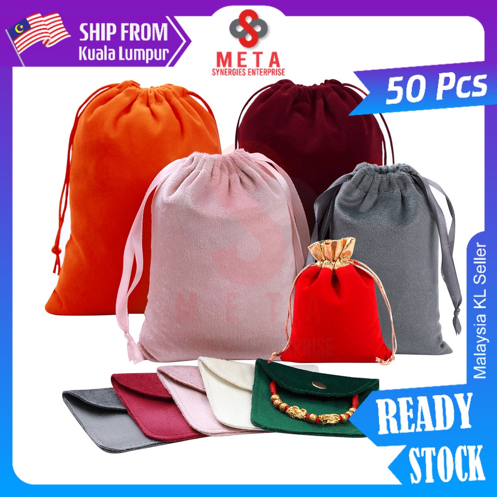 50 Pieces Velvet Beg Uncang Doorgift Beg Kecik Organza Pouch Mini ...