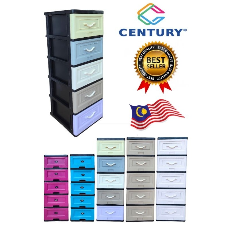 CENTURY 5 LAYER MULTICOLOUR DRAWER / DRAWER PLASTIK / DRAWER 5 TINGKAT ...