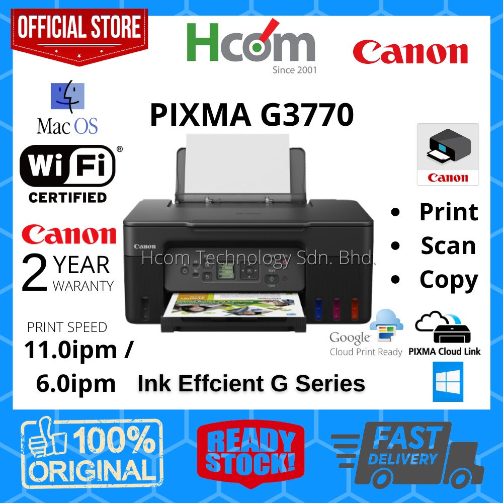 Canon PIXMA G3770 All In One Wireless Refillable Ink Tank Printer Print ...