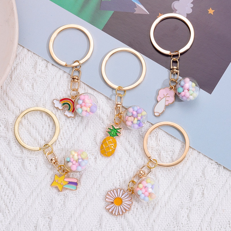 Cute Pineapple Daisy Keychain Metal Strawberry Rainbow Star Keychains ...