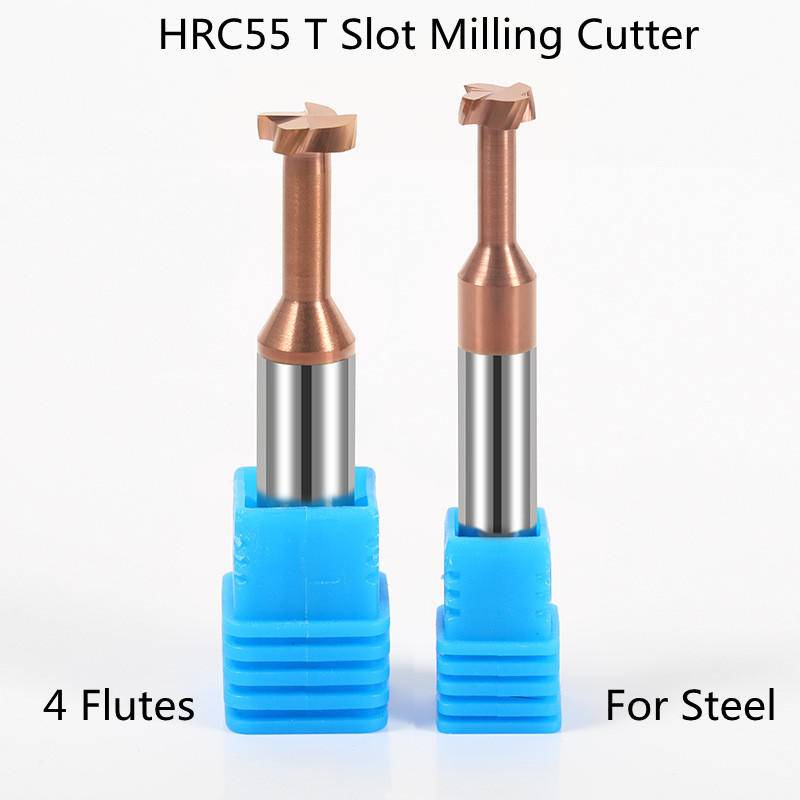1PC HRC55 Carbide T Slot Milling Cutter 4 Flute Tungsten Steel End Mills CNC Cutter Tools For ...