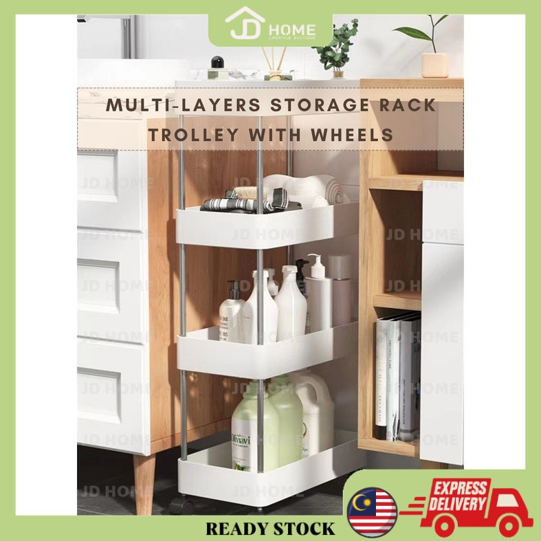 Multipurpose 3/4 Tier Slim Storage Cart Shelf Trolley With Wheels ...
