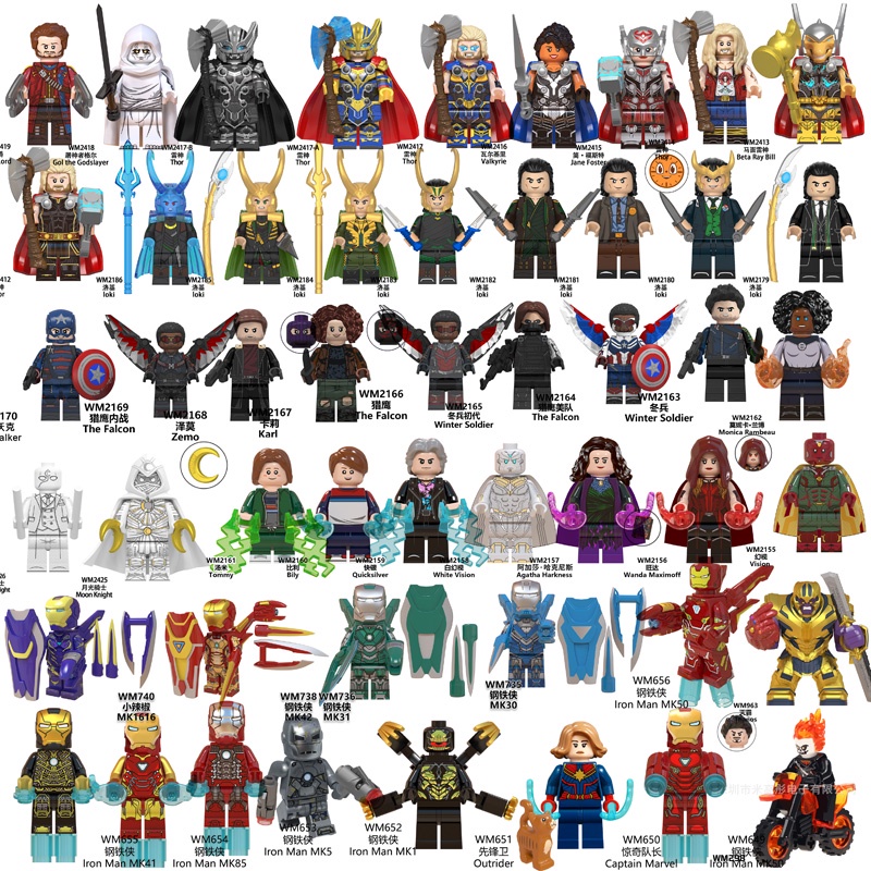 Marvel Superhero Minifigures Building Blocks Thor Iron Man Rocky Falcon ...