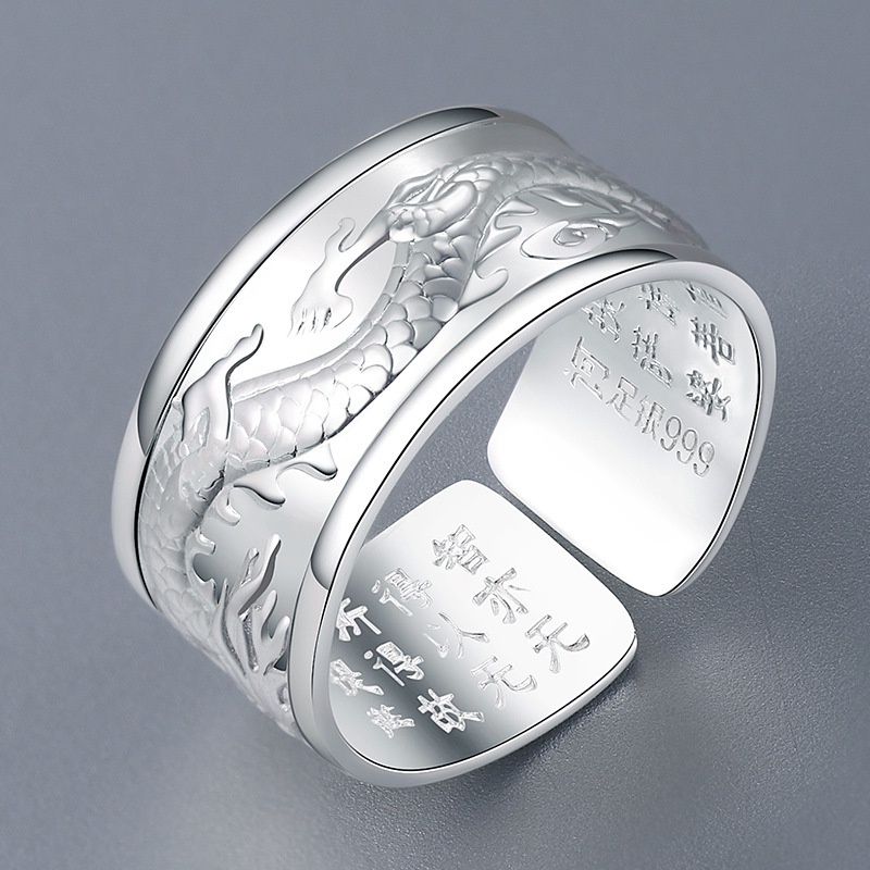 Ring Silver Jewelry 925 Thai Vintage Heart Sutra Dragon Men Shiny ...