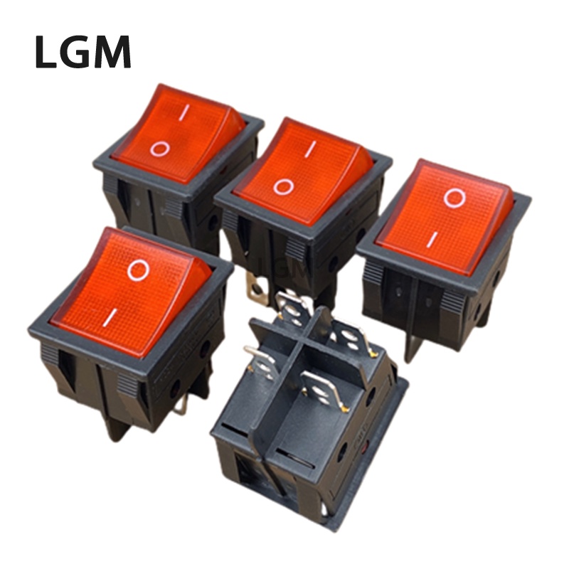 5Pcs 2 Position Red Light Rocker Switch 16A/250V KCD4-20 4 Pin ON/OFF ...