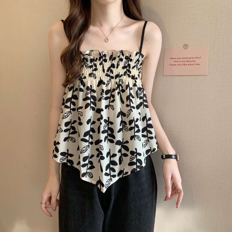 3180#Floral French Layered Small Sling Women Irregular Niche Outer Vest ...