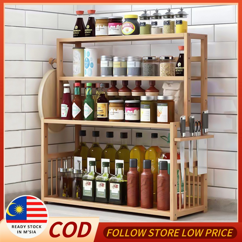 Wooden kitchen seasoning rack Kitchen Spice Rack Rak Kitchen Organizer ...
