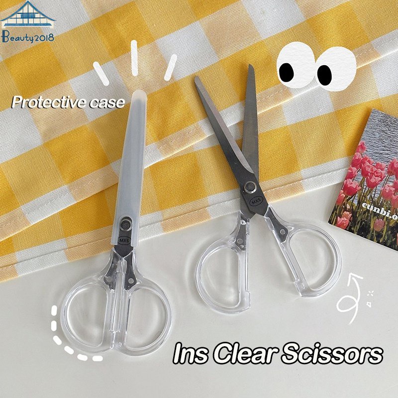 Ins Transparent Portable Scissors with Protective Case Scissors Student ...