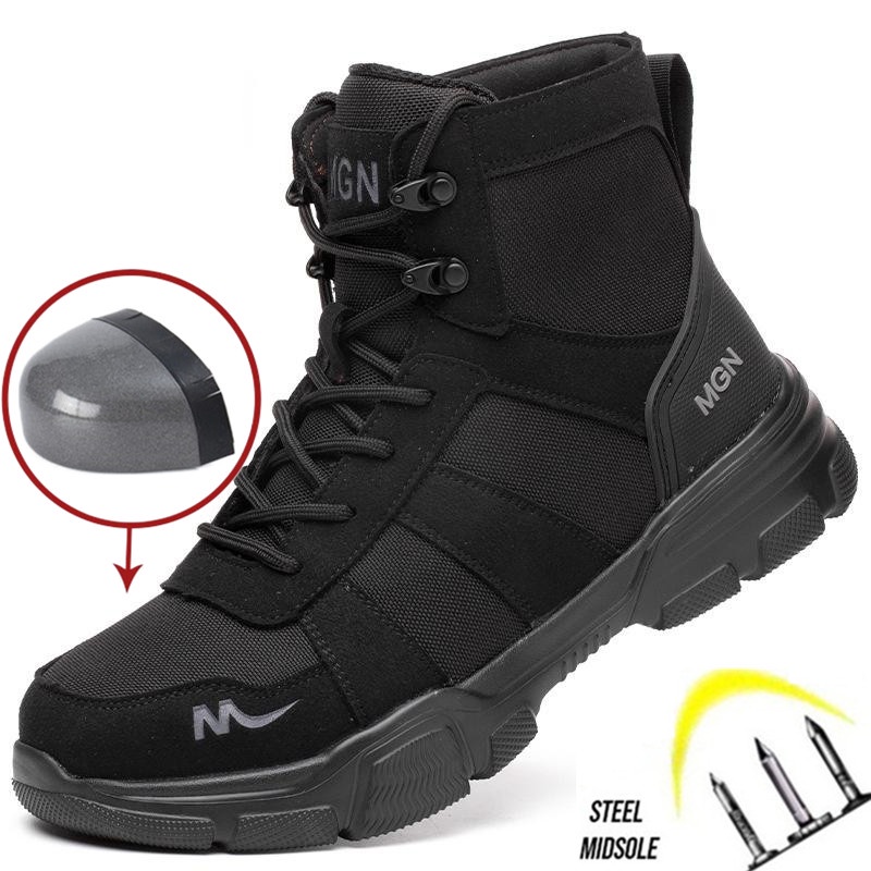 High-Cut Safety Boots Heavy-Duty Shoes Combat Waterproof Military Men ...
