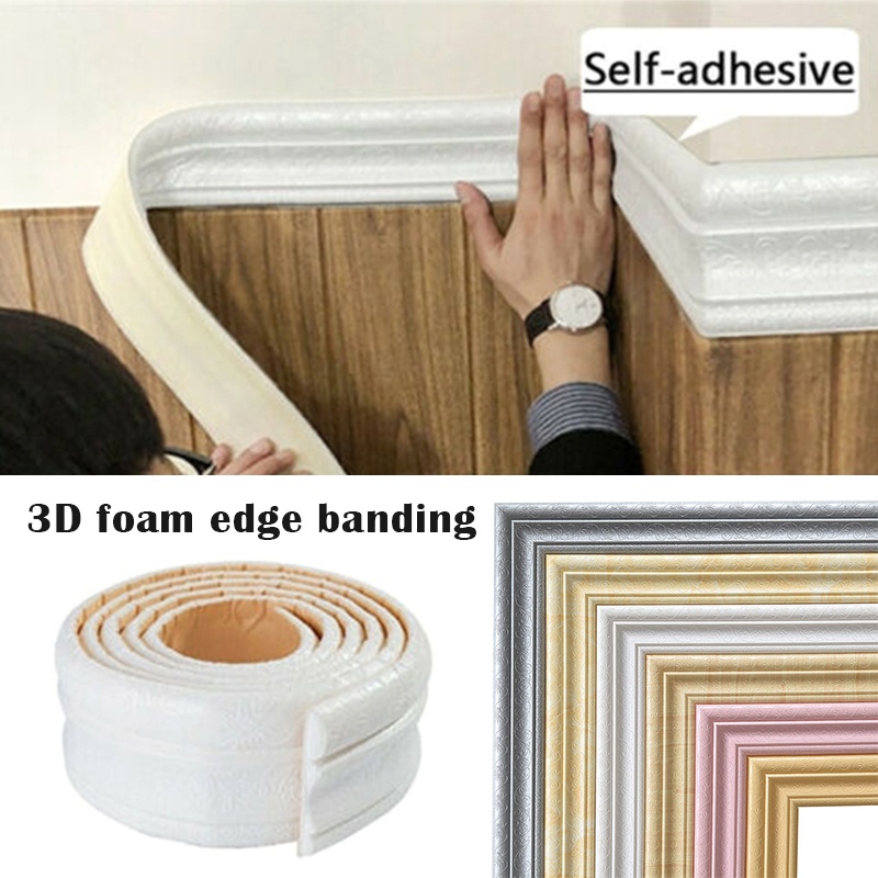 3D Self-adhesive Foam Baseboard Wall Sticker Embossed Waistline Floor ...