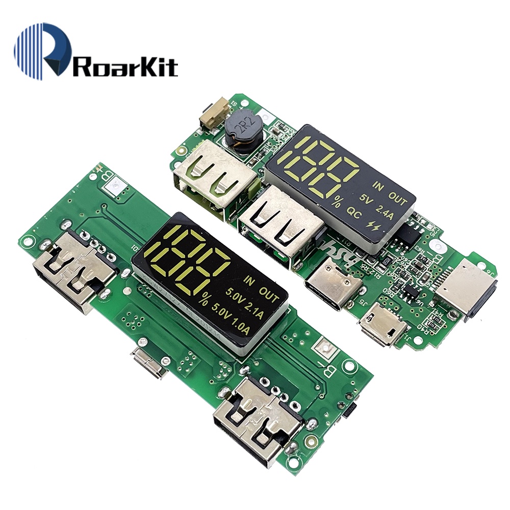 LED Dual USB 5V 2.4A Micro/Type-C USB Mobile Power Bank 18650 Charging ...