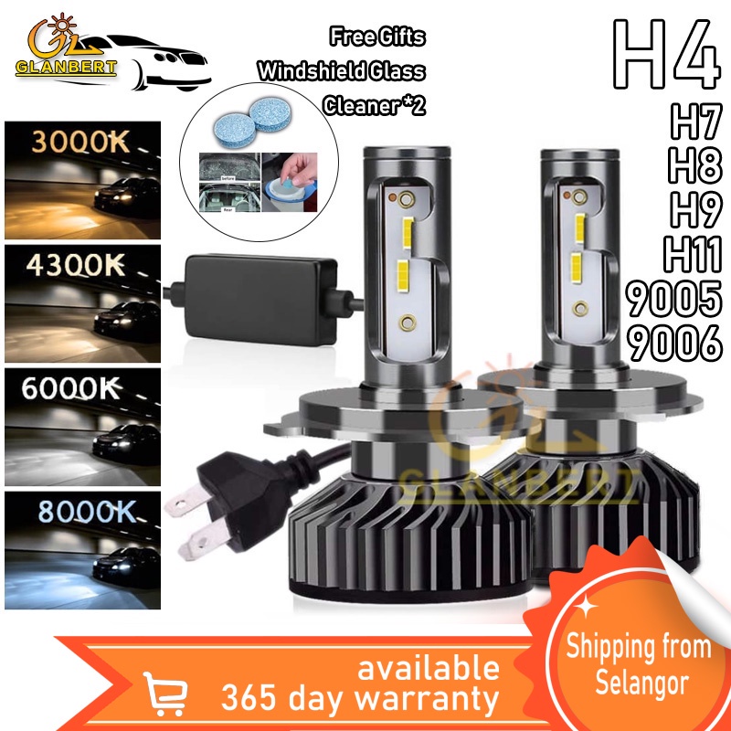Ready Stock 2PCS H4 LED Headlight Automoitve Led Light Car CSP 4300K Lampu Led Kereta 6000K H7 ...