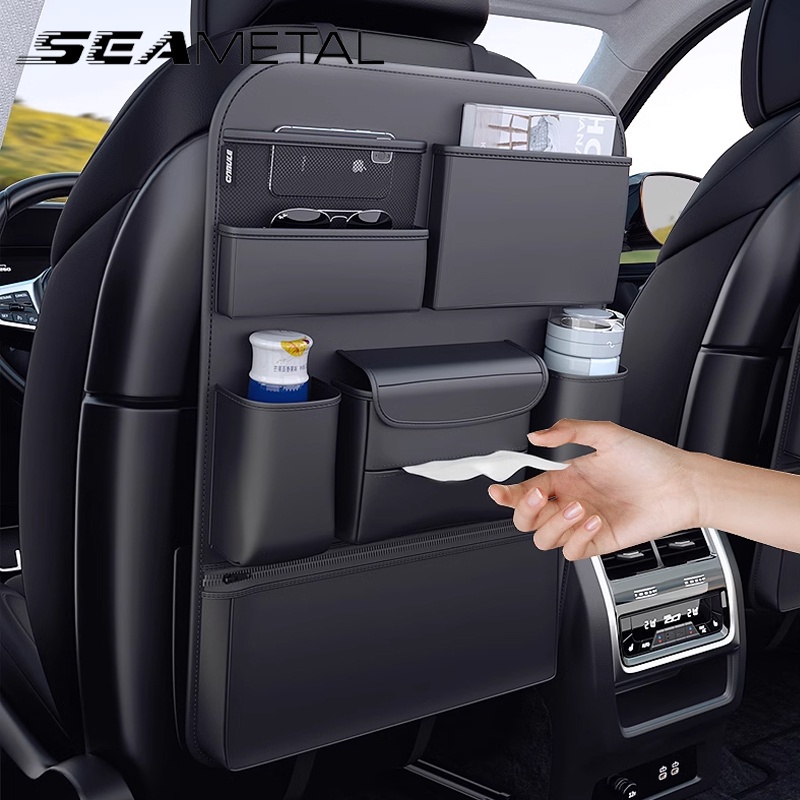 SEAMETAL Car Seat Back Storage Bag Leather Tissue Box Cup Holder ...