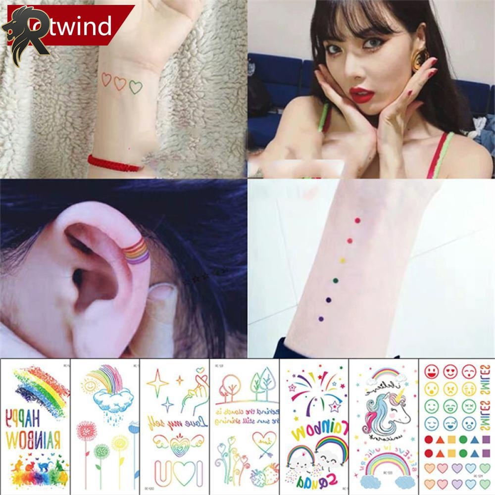 RL Small Fresh Colorful Tattoo Stickers Lovely Smiling Face Rainbow ...