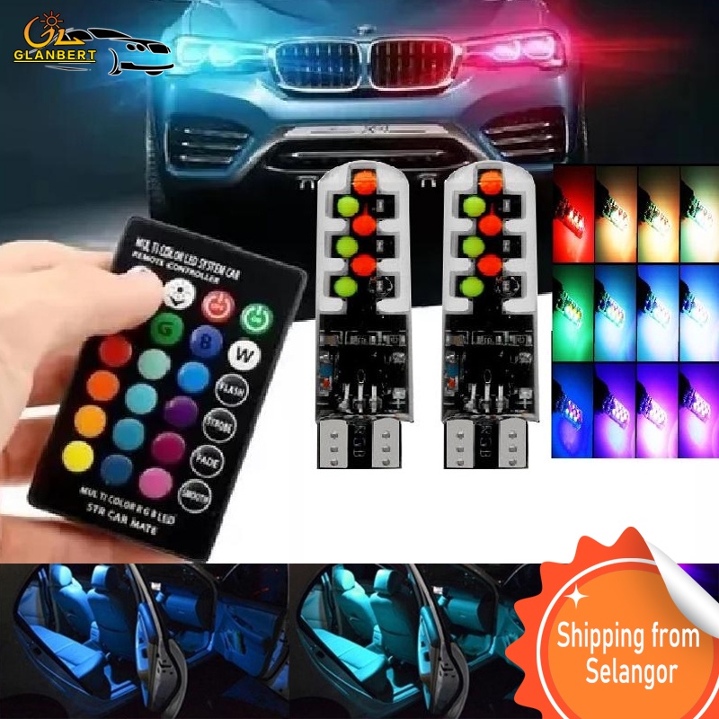 2pcs RGB T10 COB Bulb Remote Control Car Width Light Strobe Lights ...