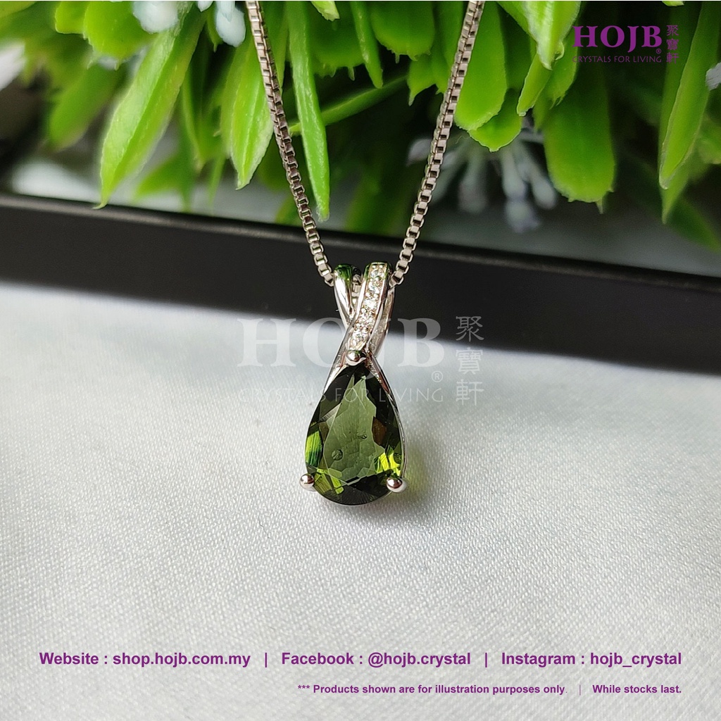 HOJB Authentic Moldavite 6A Faceted Pear Shape S925 Pendant 7x10mm 聚寶軒纯正捷克流星绿陨石6A梨形S925银吊坠7x10mm ...