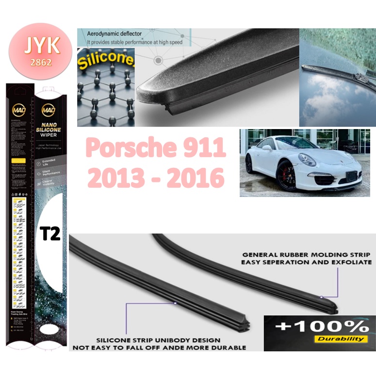 Porsche 911 2013 - 2016 T2 Original MAD 3 Sections Nano Silicone Wiper ...