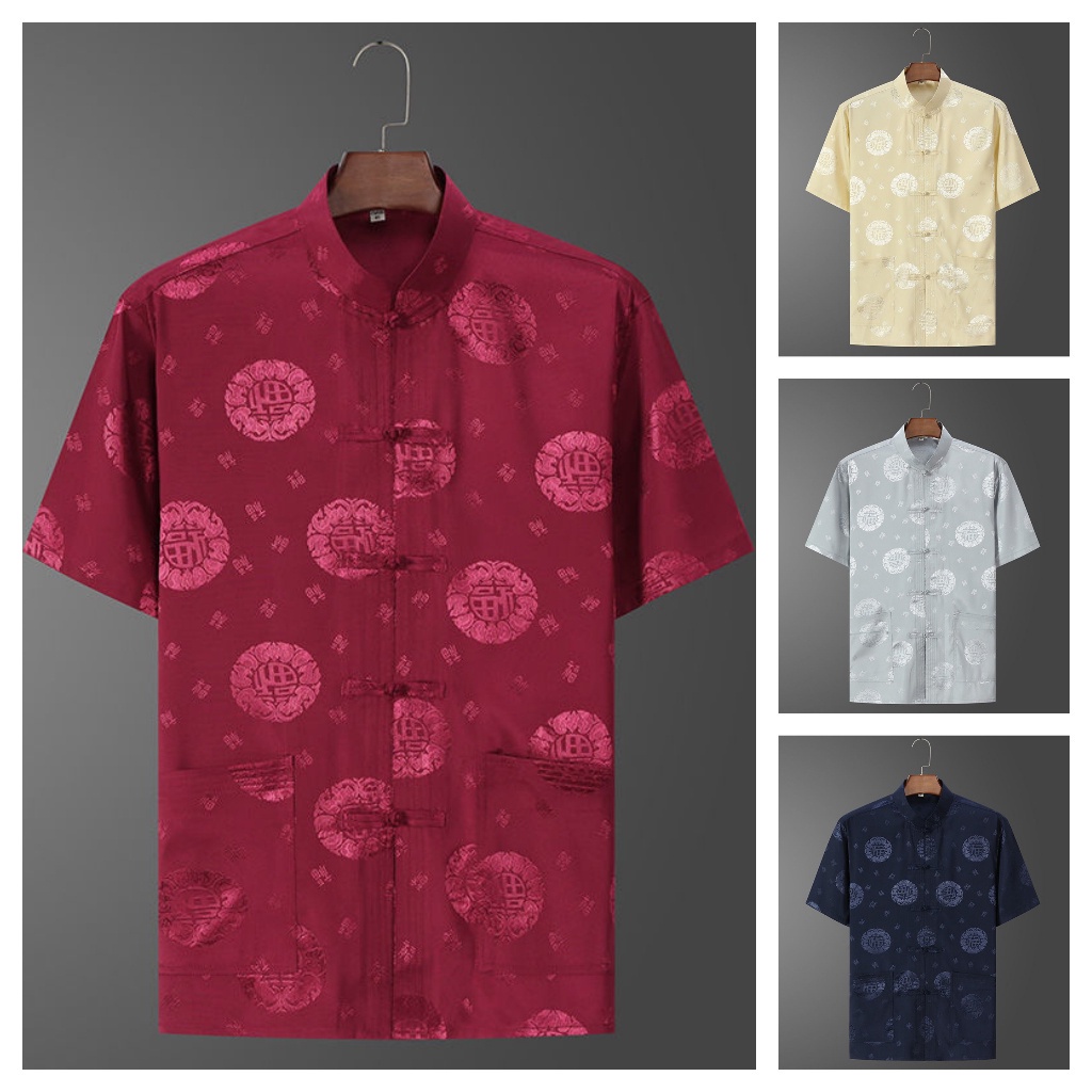 Ready Stock 唐装男短袖汉服福字圆龙古装 Men Samfu Traditional Short Sleeve Baju ...