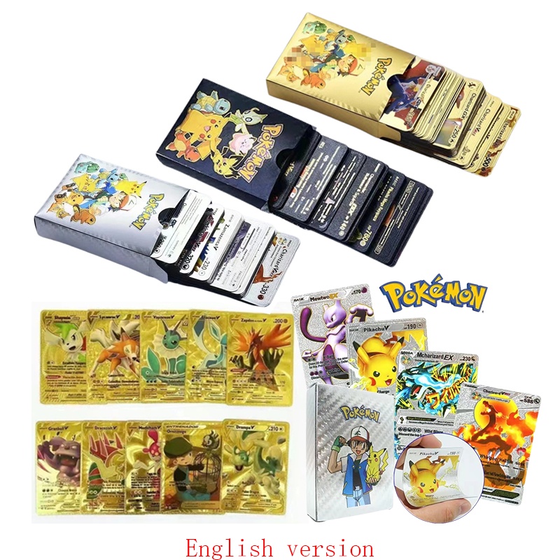 55 Piece Card Pokemon Cards gold Metallic Vmax GX Energy Charizard ...