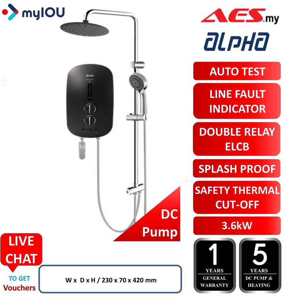 ALPHA SMART18I PLUS MATT BLACK DC PUMP WATER HEATER WITH RAINSHOWER -MATT BLACK | Shopee Malaysia