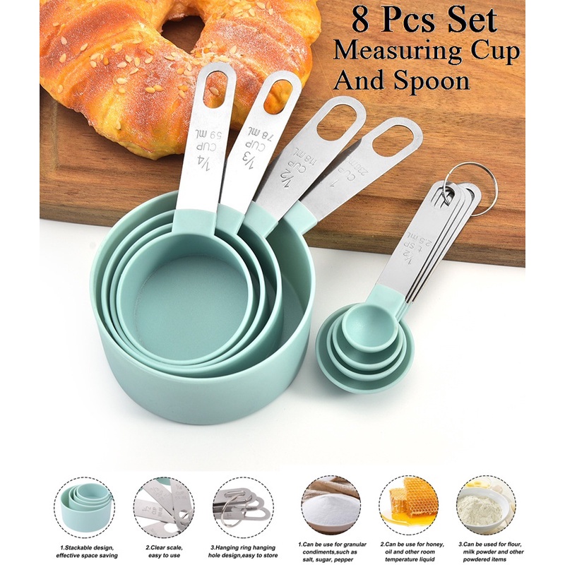 24Hrs Ship* Measuring Spoon Measuring Cup 8 Pieces Set With Scale ...