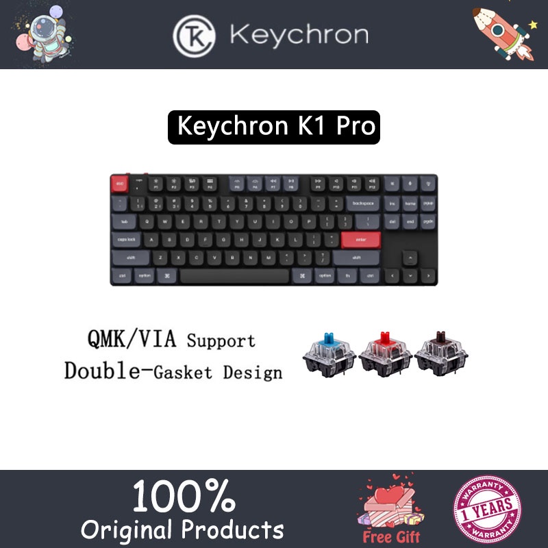 Keychron K1 Pro QMK/VIA 80% Wireless Bluetooth 5.1 Mechanical Keyboard ...