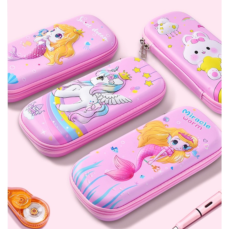Cartoon Pencil Box 3D Cute Unicorn School Student Pencil Box Pen ...