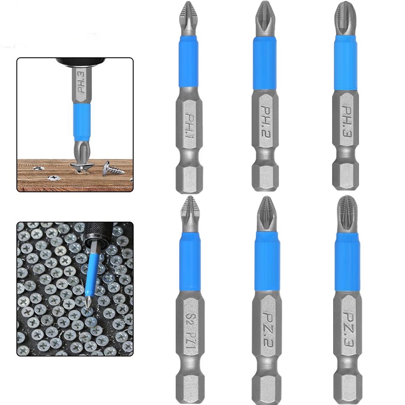 6pcs Non-Slip Magnetic Screwdriver Bit Set 50mm 1/4" Hex Shank Phillips ...