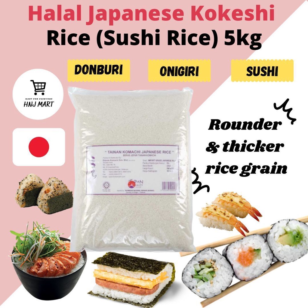 Halal Japan Sushi Rice 5kg (Kokeshi Rice) Japanese Rice Calrose Rice ...