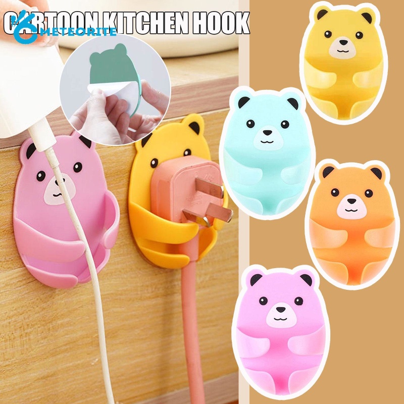 Self-adhesive Cute Cartoon Bear Adhesive Hook/ Power Plug Storage ...