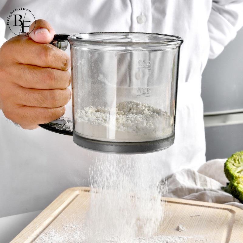 Double-Layer Flour Sieve With Bottom Cover Plastic Semi-Automatic Hand ...