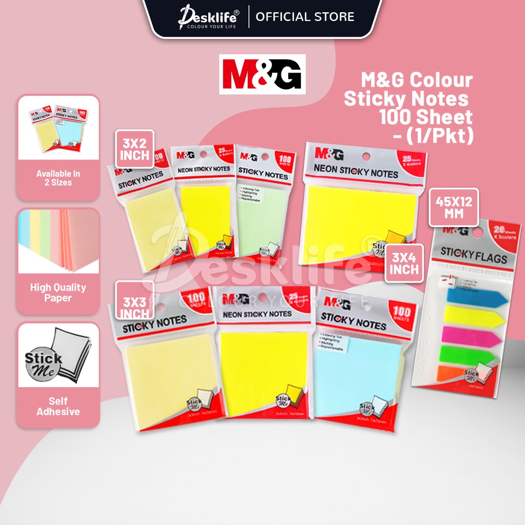 Desklife M&G Colour Sticky Notes Neon / Yellow / Pastel 100 Sheet - (1 ...