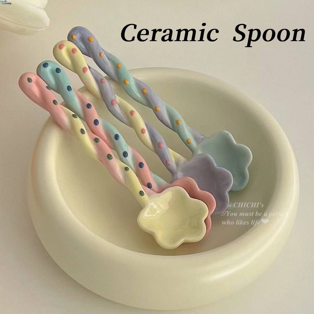 Household Spoon Ceramic Long-handle Spoon Cute Mixing Spoon Coffee ...
