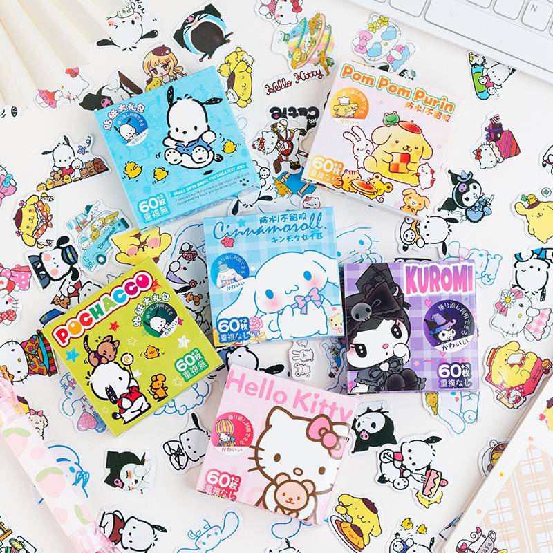 1 Box Sanrio Journaling Stationery Sticker Pochacco Kuromi Cinnamoroll ...