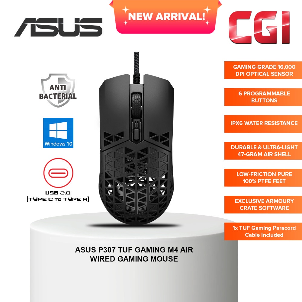 Asus P307 TUF Gaming M4 Air 16000 DPI IPX6 Antibacterial Guard Wired ...