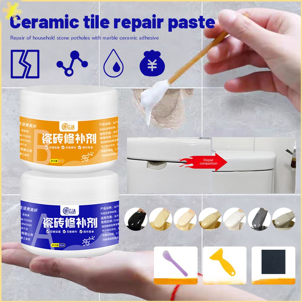Tile Repair Paste Kit 2pcs Wall Fiberglass Porcelain Ceramic Fix Crack ...
