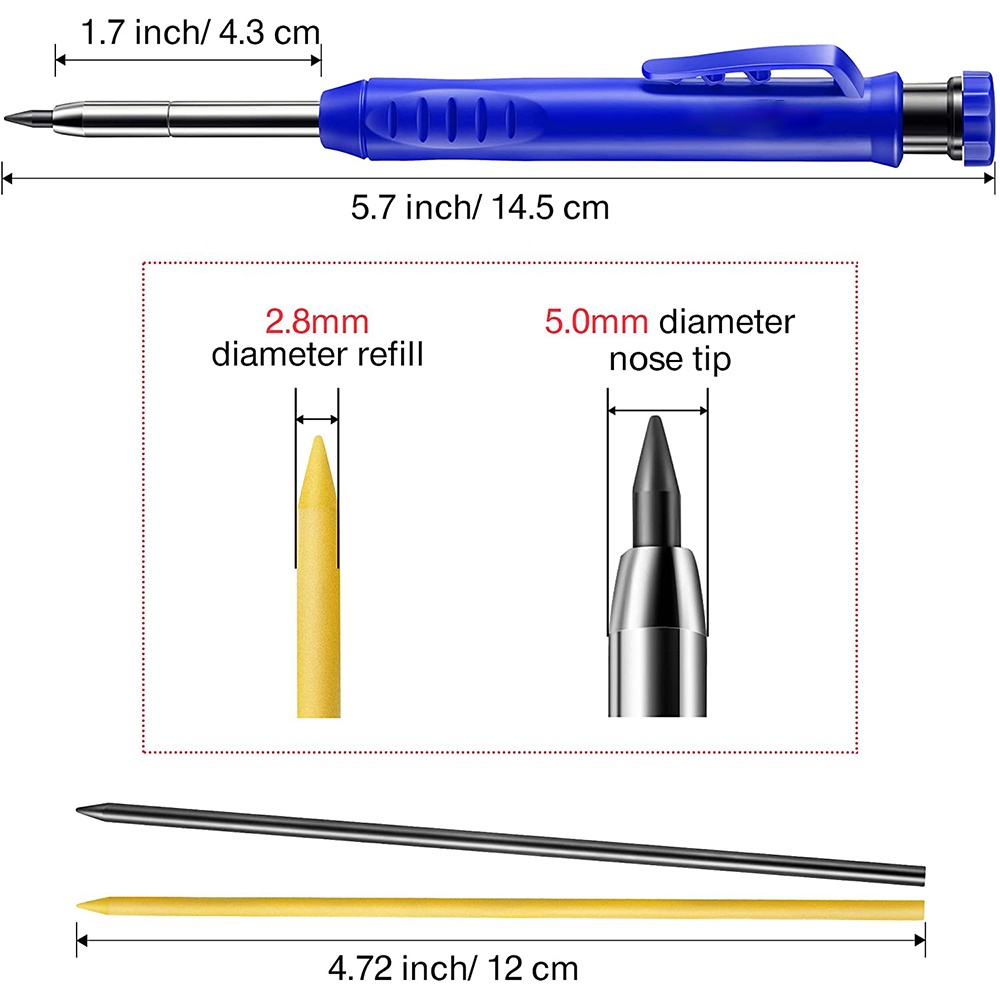 Solid Carpenter Pencil Set Mechanical Pencil 3 Colors Refill with Built ...
