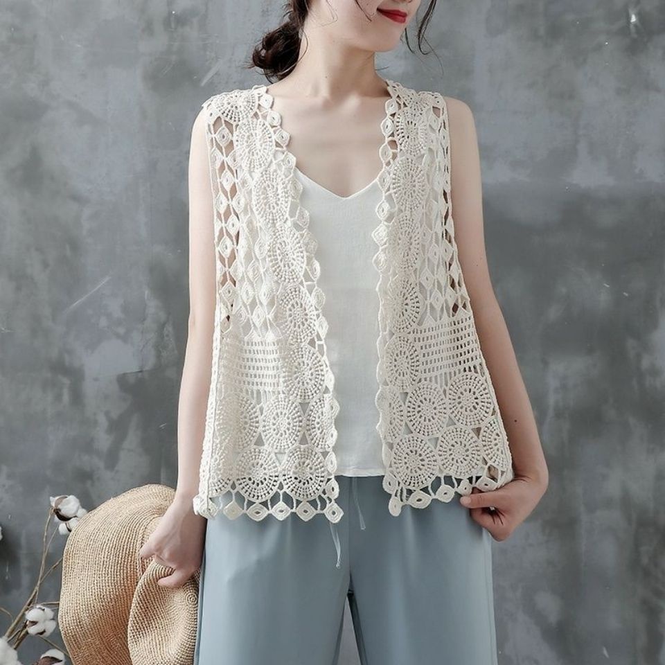 Hollow Vest Women's Fashion Korean Style Loose Fresh Retro Artistic ...