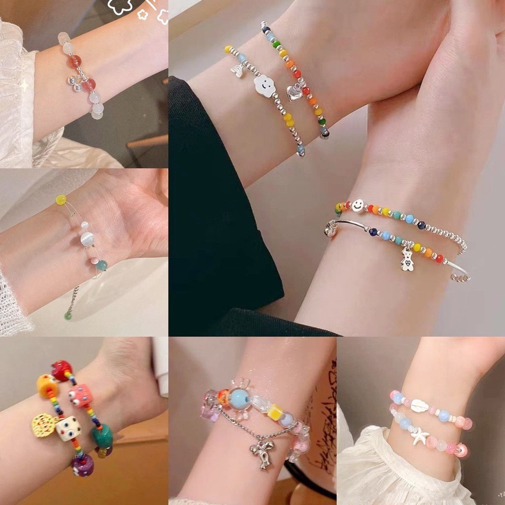 Summer Rainbow Beaded Bracelet Cute Crystal Sweet Bracelet New Style ...