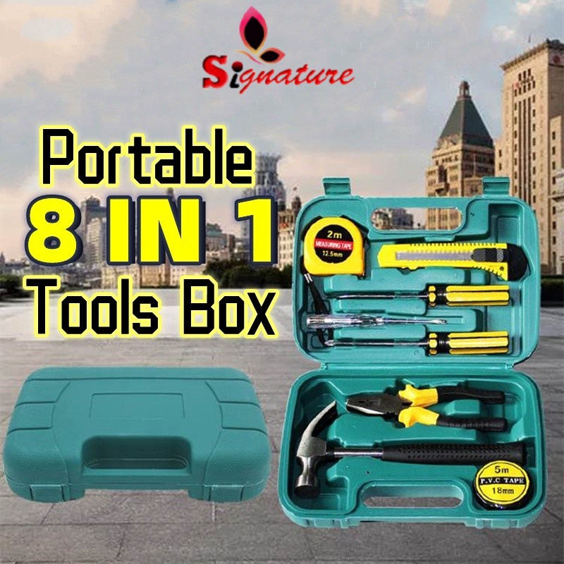 8 In 1 Hardware Toolbox Set Portable Household Tool Set DIY Manual Set ...