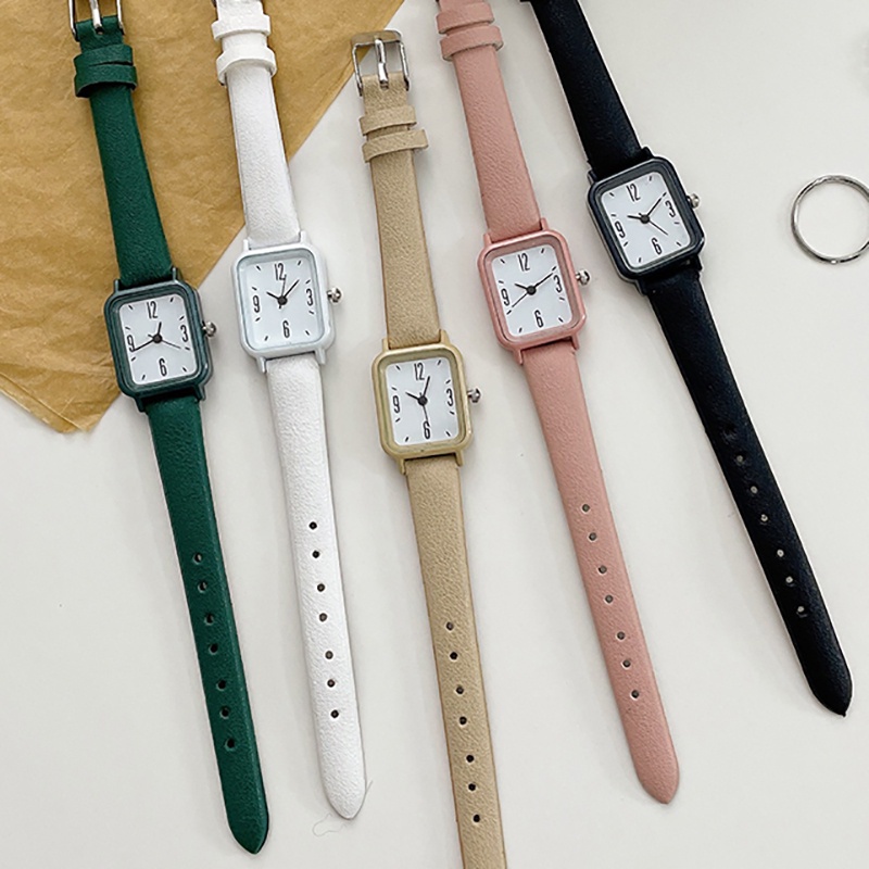 Korean Women's Leather Strap Small Square Watch Simple Retro Quartz ...