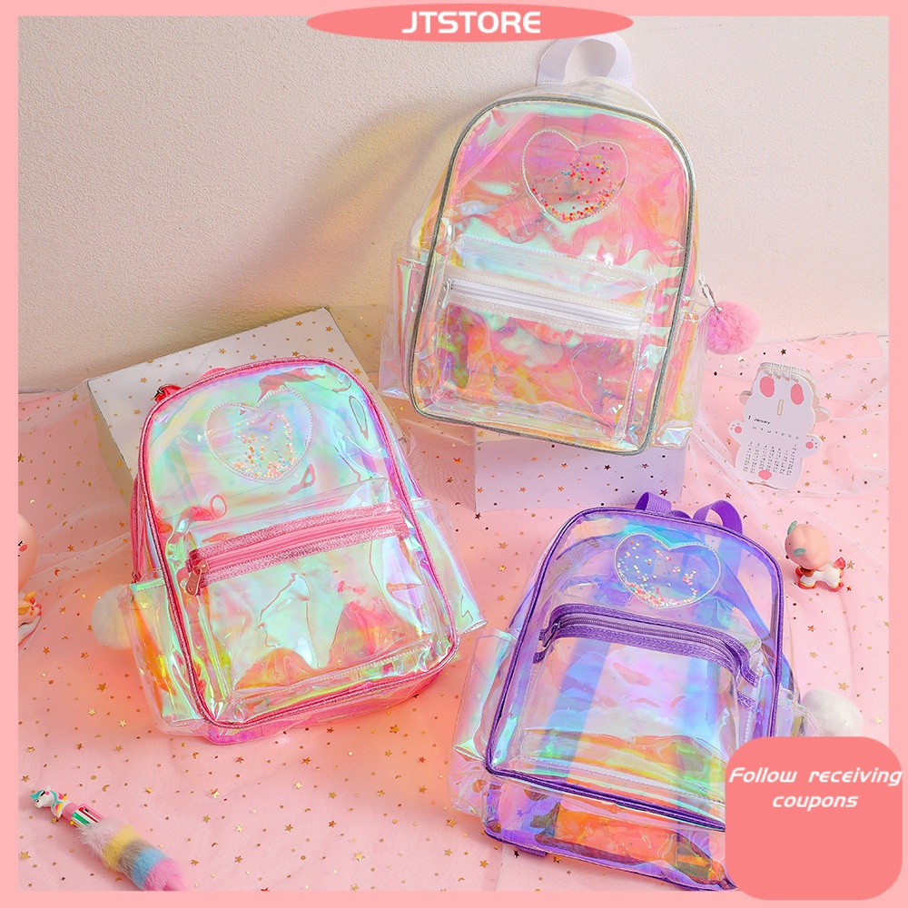 School Bag PVC Transparent Backpack Girl Laser Love Leisure Backpack ...