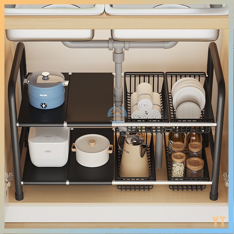 Kitchen Expandable Shelf Under Sink Cabinet Tiered Shelves Under ...