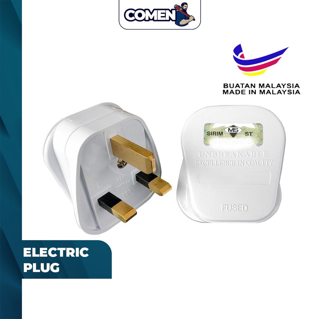 OPS Plug Top 13A 250V 3 Pin Plug Top Unbreakable Fused White with SIRIM ...