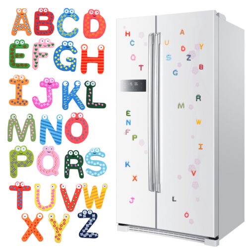 26Pcs Wooden Magnets Fridge Letters Number Large Magnetic Refrigerator ...