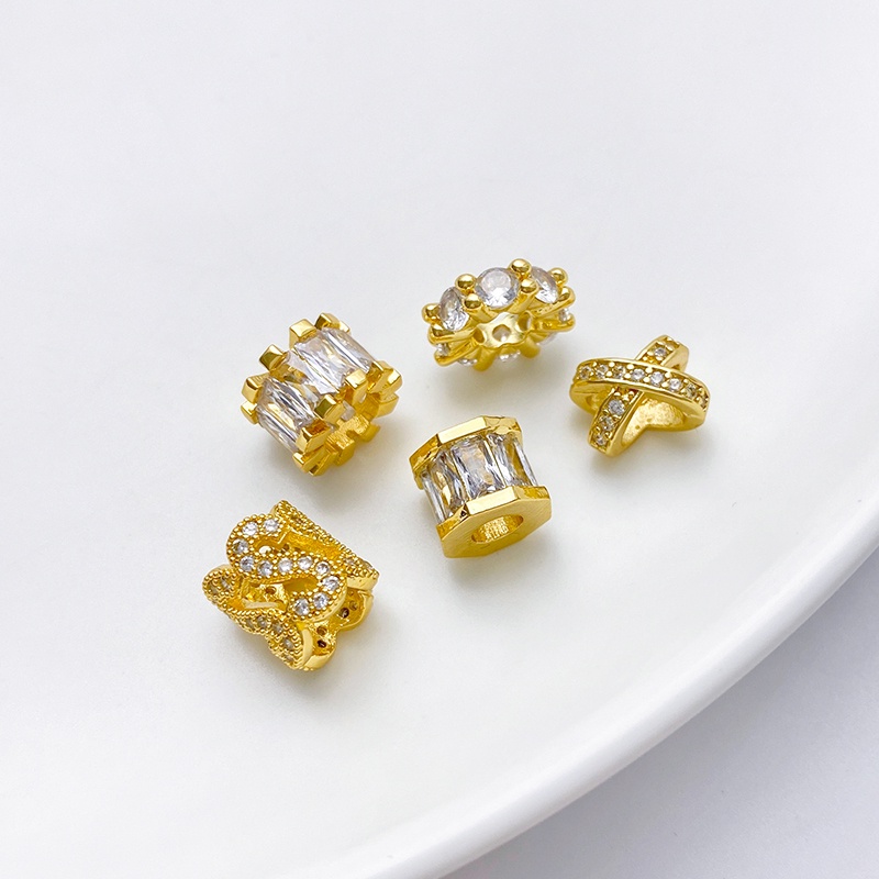 Spacer Beads diy 18K Gold Zircon Diamond Ring Spacer Beads Hand Beaded ...