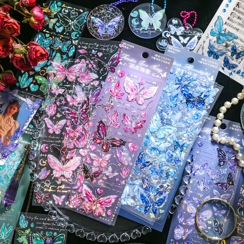 3 Sheets Butterfly Stickers Art Collage Junk Journal DIY Scrapbooking ...